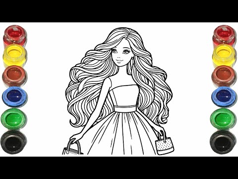 Cute Barbie Drawing for kids, Painting & Coloring for kids, Toddlers | Let's Draw Together