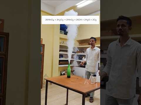 Potassium permanganate (KMnO4) + Hydrogen peroxide (H2O2) | Genie/ghost in a bottle .