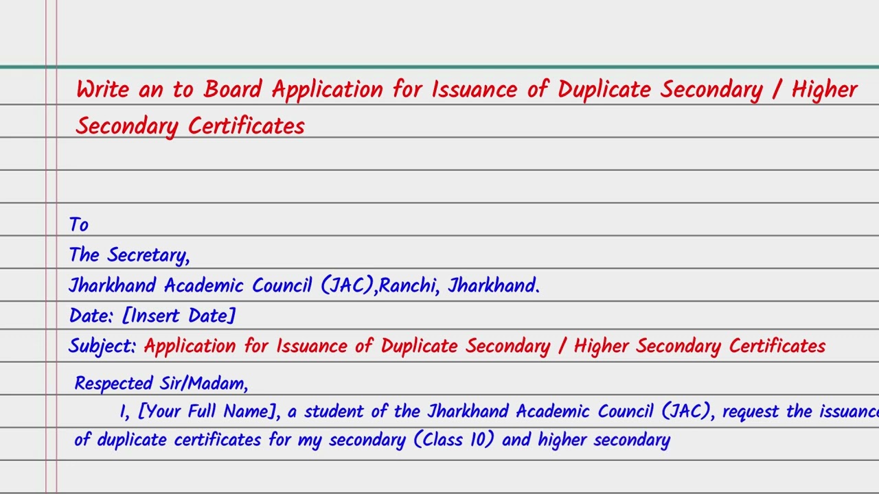 Write an Application for Duplicate Certificate