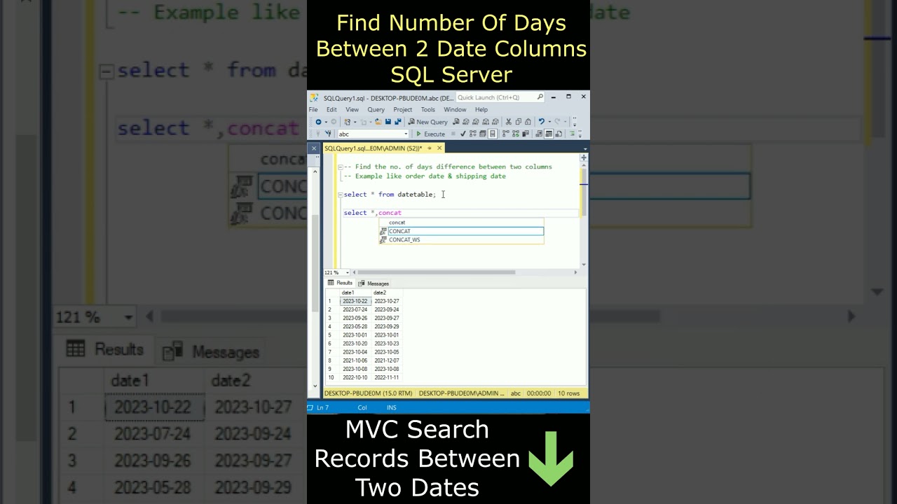 Find out number of days between two date columns sql server #datediff