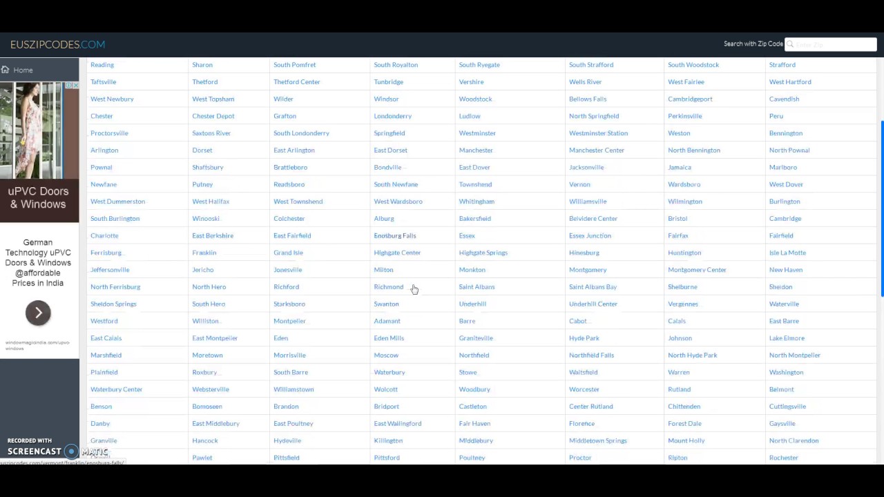 State Vermont VT USA Zip Codes, Cities, Counties