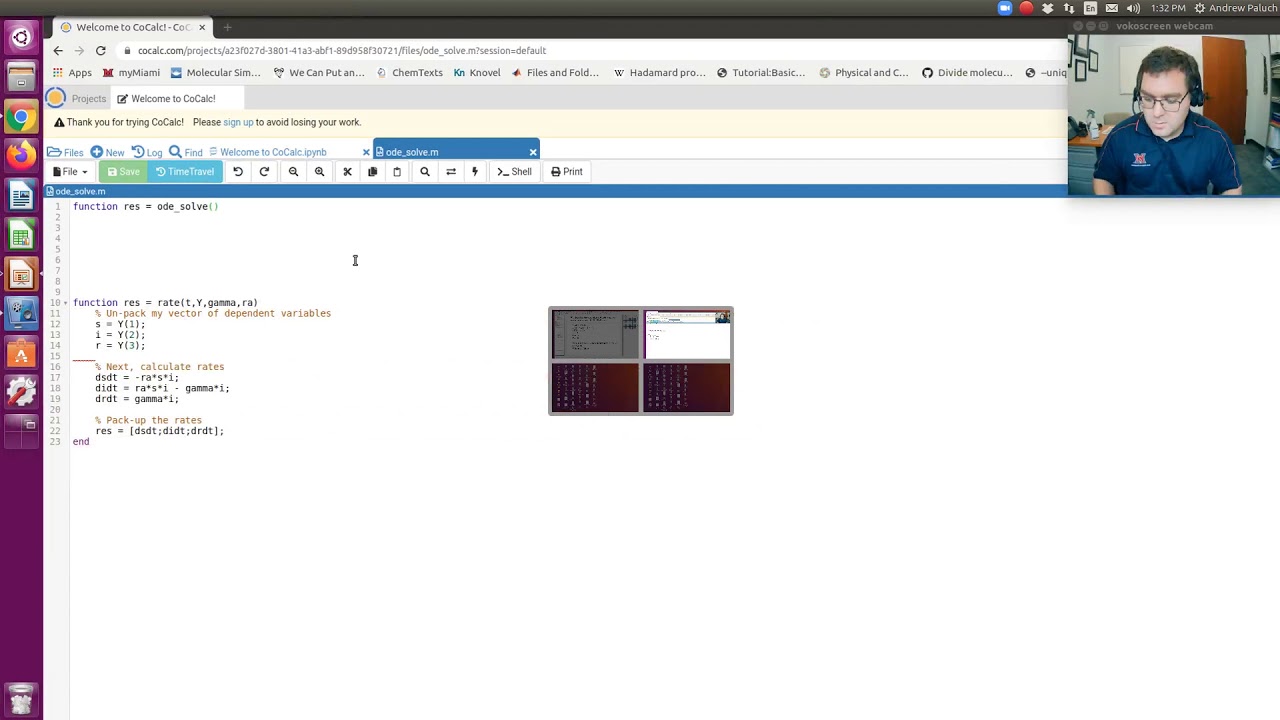 Solving a System of Initial Value ODEs online with GNU Octave