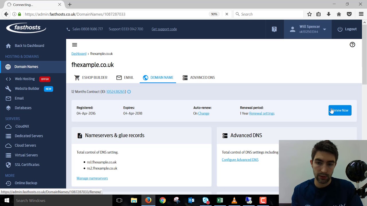 Manually renewing a domain name