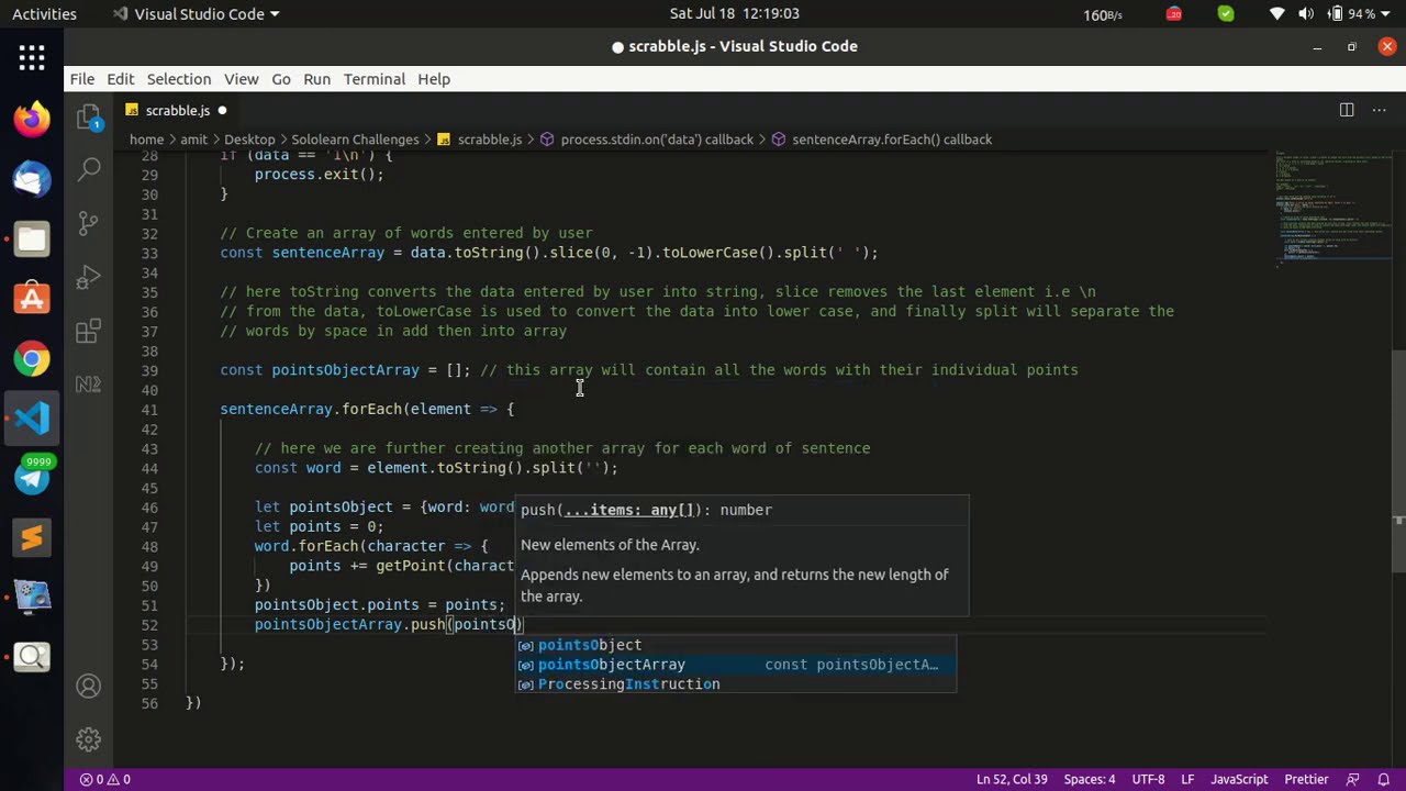 8. Scrabble - Sololearn JavaScript Coding Challenge