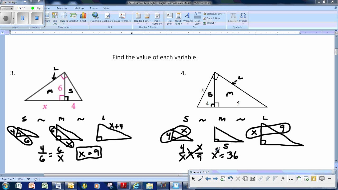 Lesson Similarity in Right Triangles