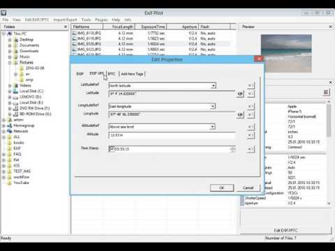Open files, edit EXIF and IPTC data, save changes with help of Exif Pilot editor