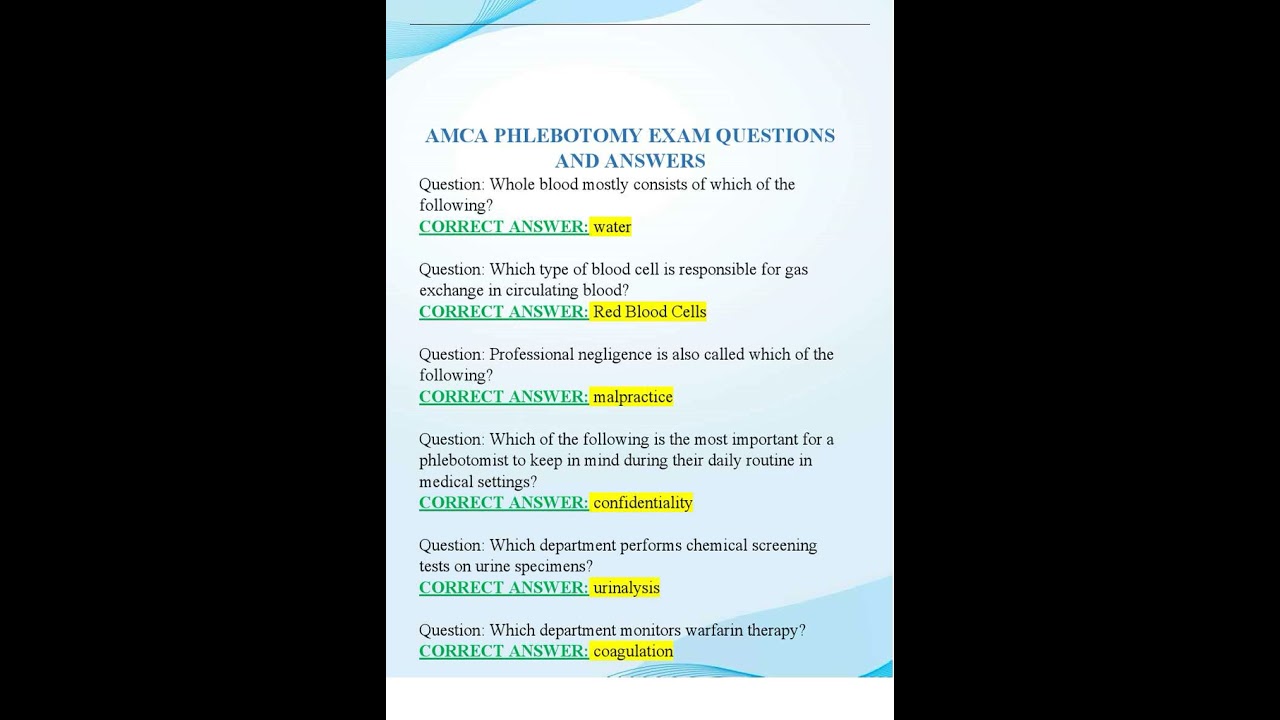 AMCA PHLEBOTOMY EXAM QUESTIONS AND ANSWERS0001
