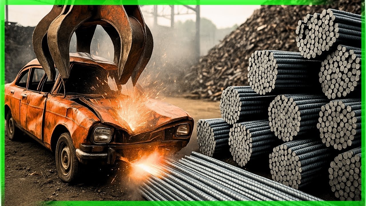 Increíble proceso de RECICLAJE de METALES: producción de VARILLAS de refuerzo a partir de CHATARRA