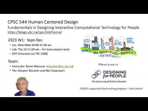 2023W1 CPSC544 Course Pitch Video, Karon MacLean