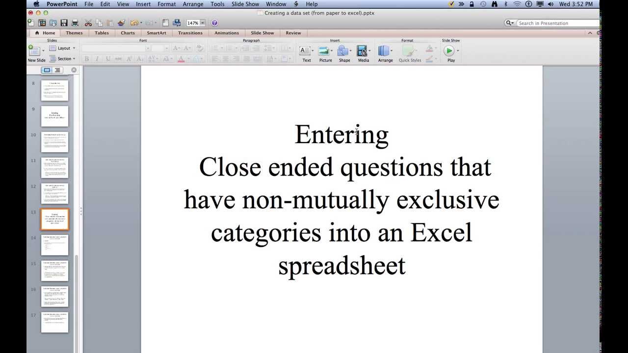 Datasets  - Entering multiple-answer items in excel