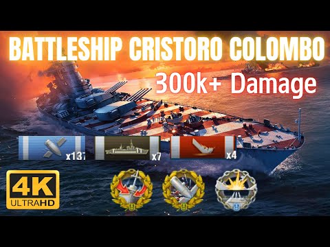 Battleship (X) Cristoforo Colombo: Impressive 300K+ Damage on Map Shatter - World of Warships