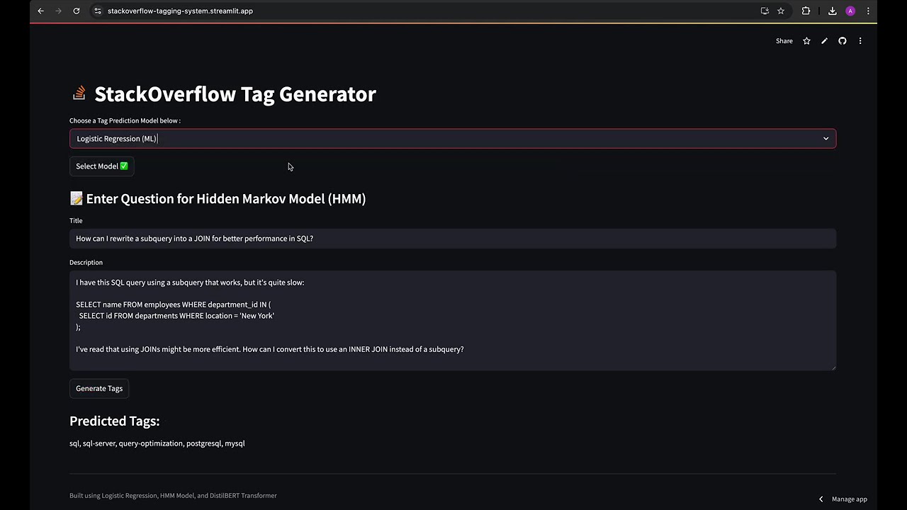 Stackoverflow Tagging System Demo