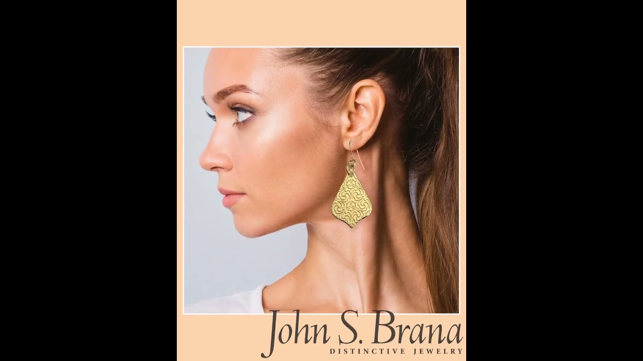 Damask Embossed Brass Nu Gold Arabesque Drop Earrings