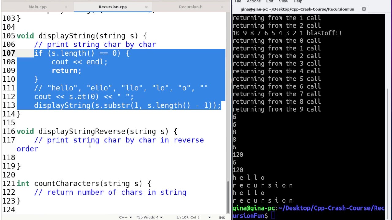 Recursion Examples Using Simple String Functions