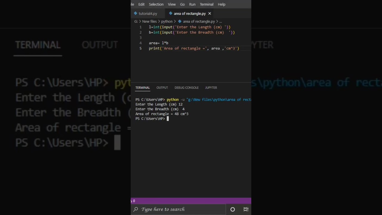 Area of Rectangle Program in Python