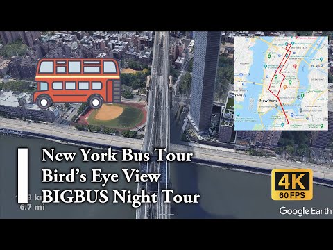 New York Bus Tour Bird's Eye View - BIGBUS Night Tour - 4K