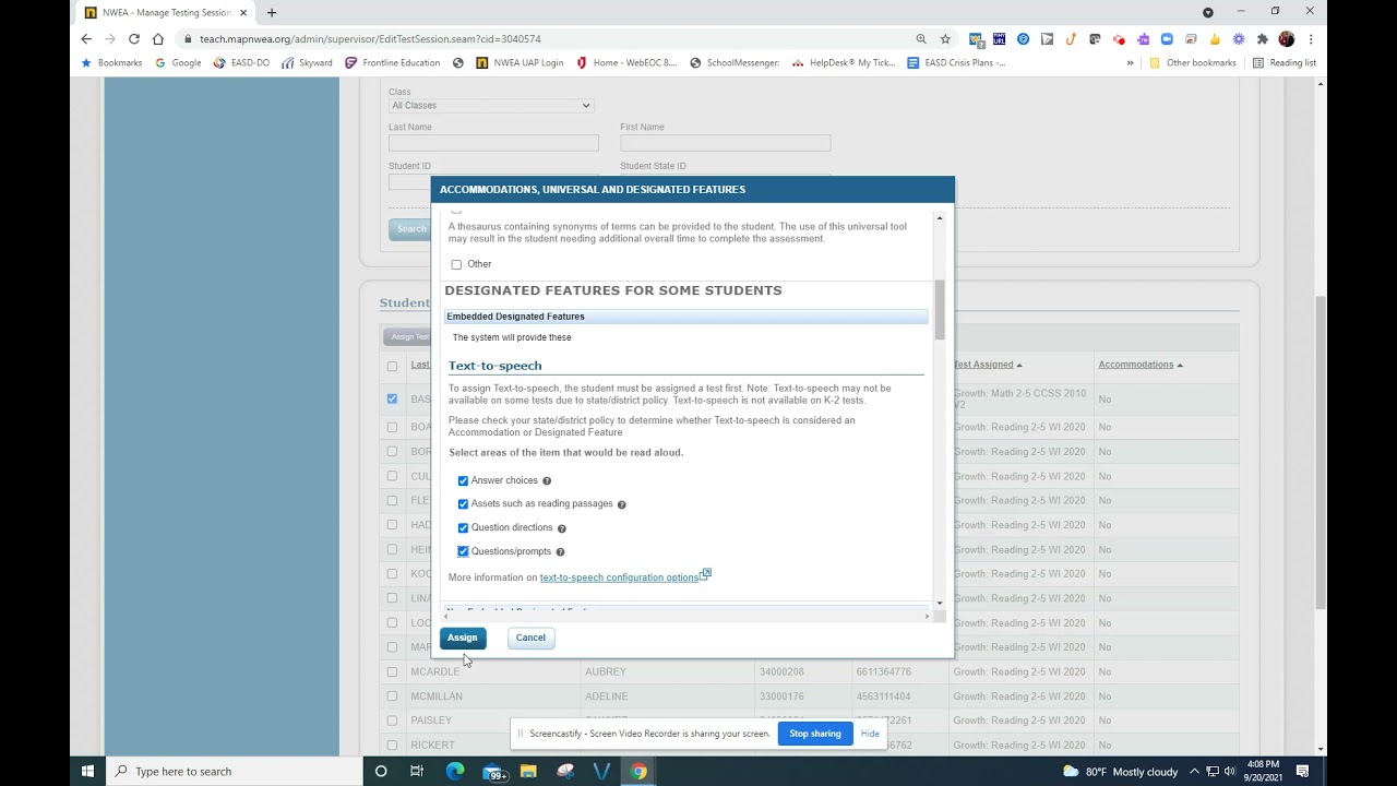 NWEA MAP Assigning Accommodations