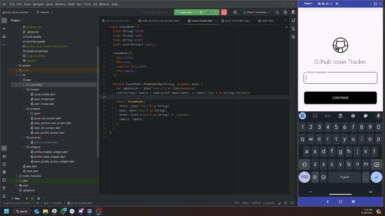 GitHub Issue Tracker Application using Flutter