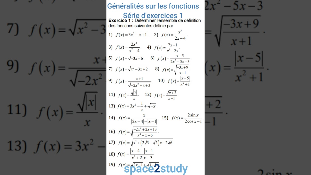 Exercice  1  Série d'exercices 1  Cours généralités sur les fonctions 1BACSEF
