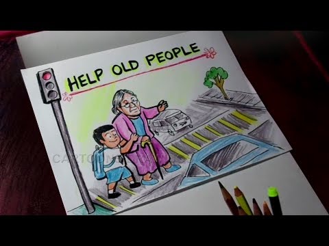 How to Draw Help Old People Poster Drawing for Kids | Video Archives ...