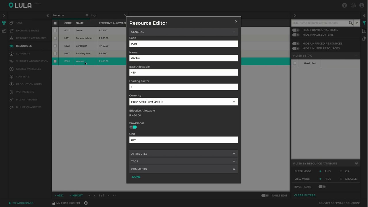 Organising a resource list