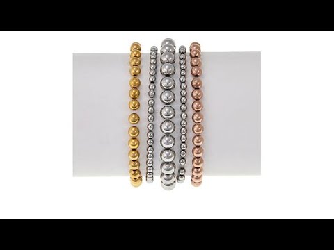 Stately Steel Set of 5 Beaded Stretch Bracelets