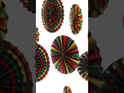 Juneteenth & Black History Month Decorations – 9 Pc Kente Paper Fan Set for Wall & Classroom Decor1