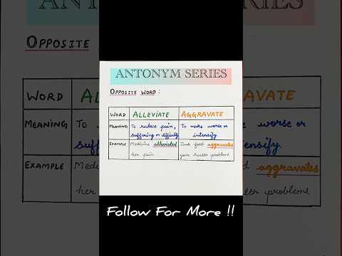 Antonym Series || Part -1 || Alleviate & Aggravate || Opposite Word with meaning || DSSSB/ SSC/KVS