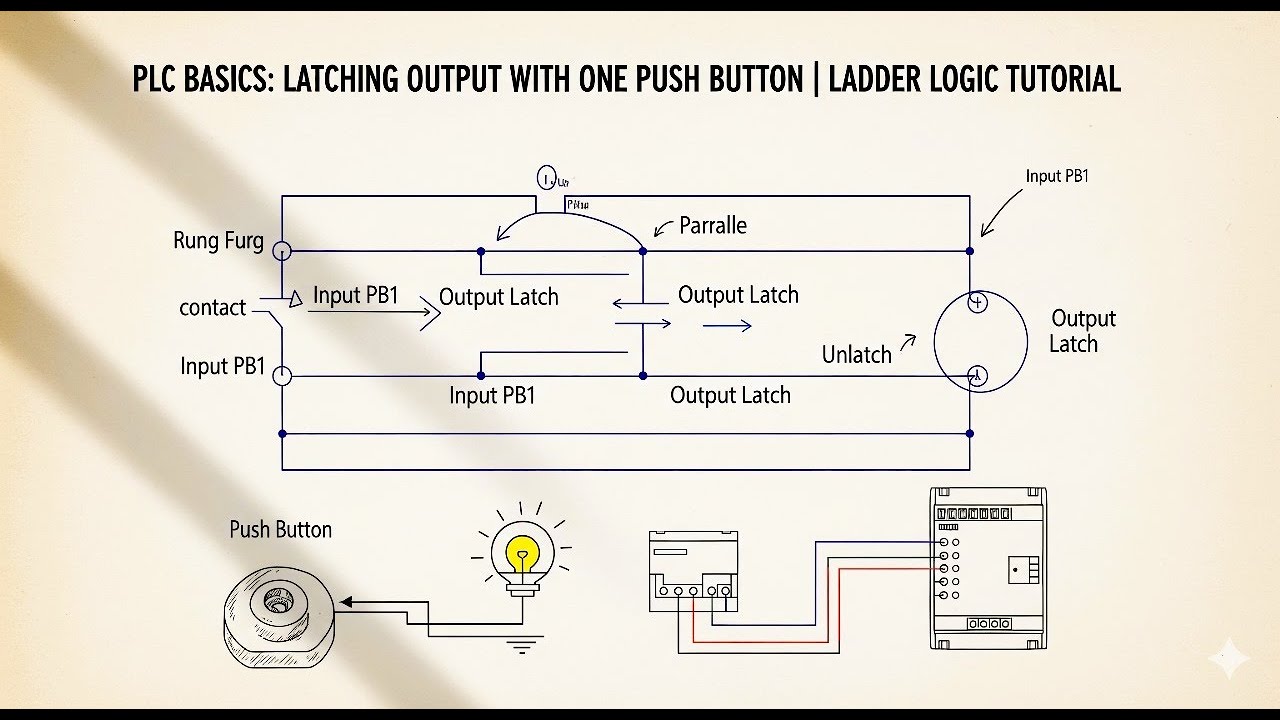 PLC Basics: Latching Output with 1 Push Button | Ladder Logic Tutorial #industrialautomation #LS plc
