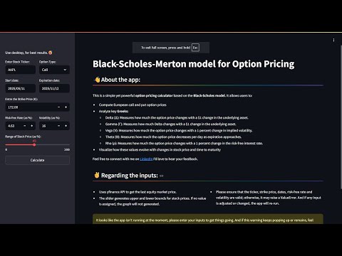 Black-Scholes Option Pricing Calculator | CS50P Final Project | Python & Streamlit for Finance