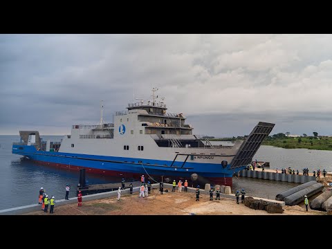 SECO Marine (U) Ltd - M.V. Mpungu, 96 Meter Ro-Pax Ferry, Launch Trailer with Crowd