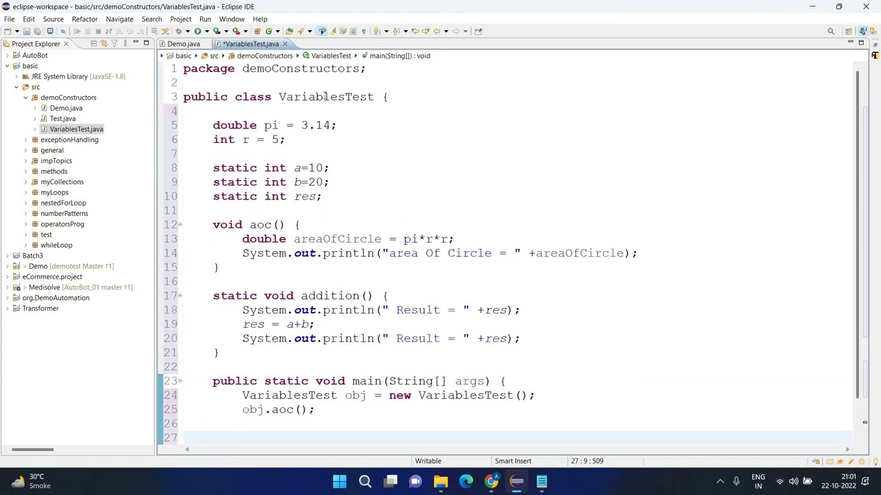 Session - 32 (Class variables and Instance variables in java)