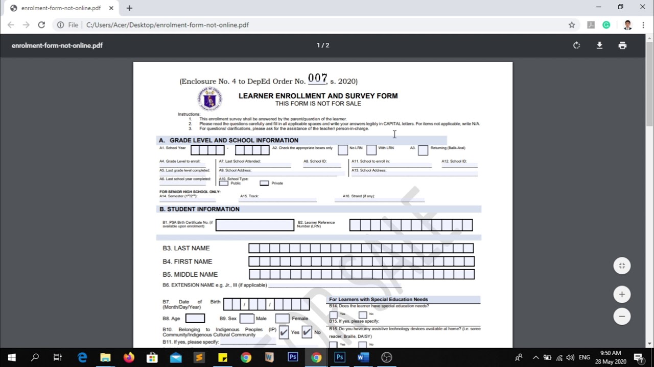Deped Fillable Enrollment Form