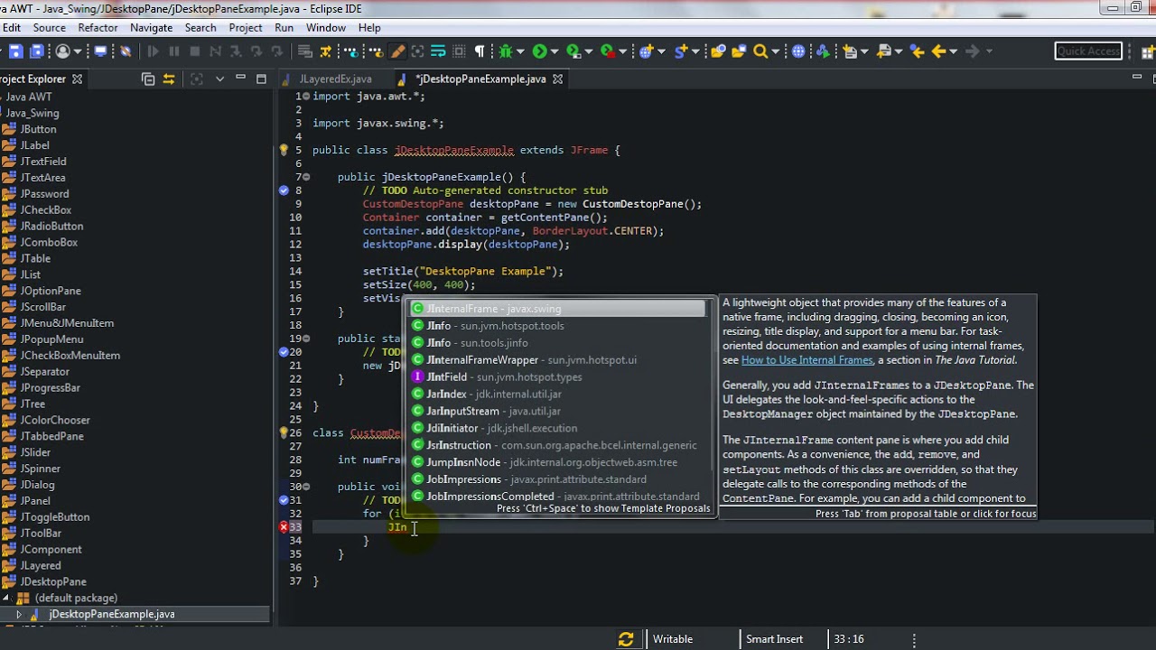 31. JDesktopPane Java Swing Tutorial without voice