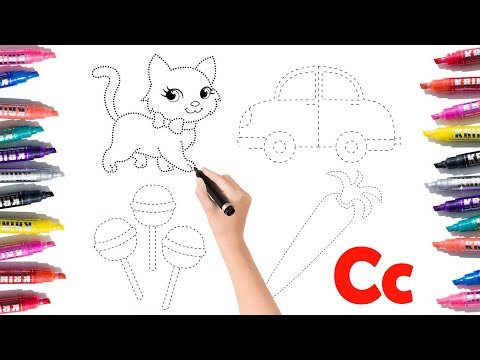 Coloring candies, carrot, car, cat | Words Start With c | how to draw line tracing c for cat #kids