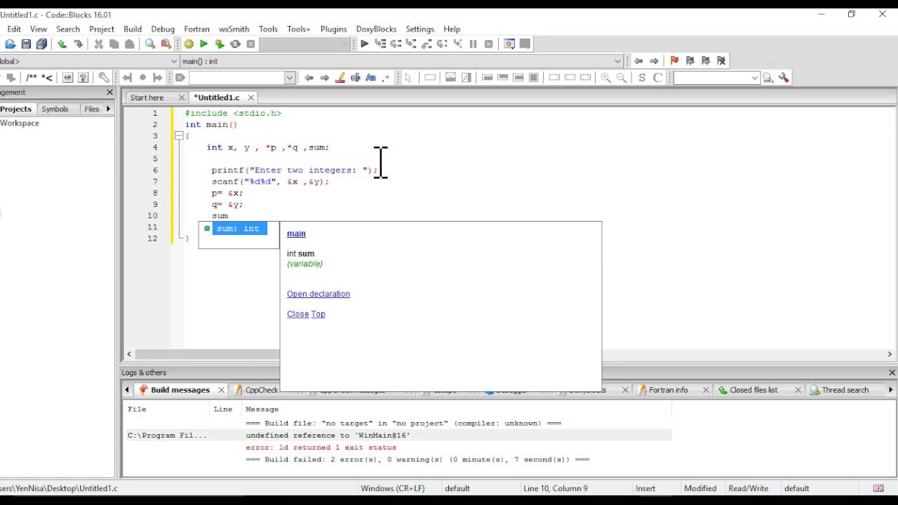 Adding two numbers using pointers