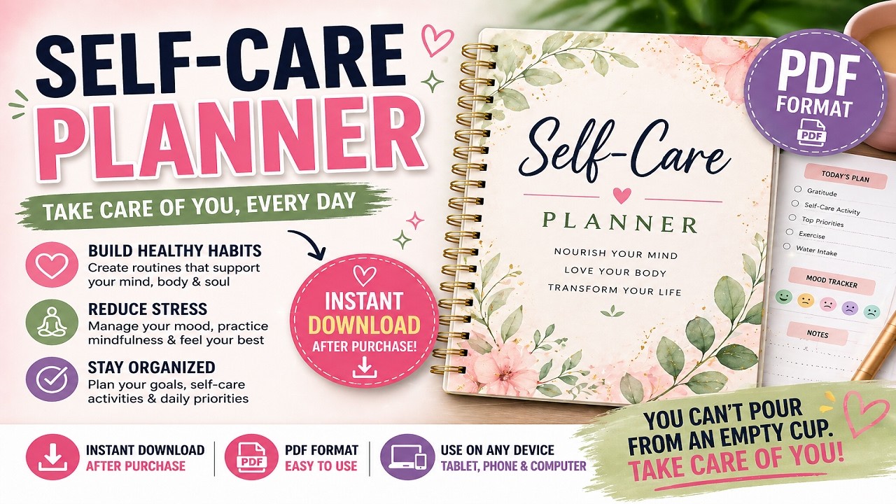 Self-Care Planner 🌿 Build Healthy Habits & Find Balance (Instant Download PDF)