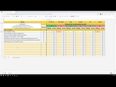 Deciding Dessert for my Date (weighted decision matrix)