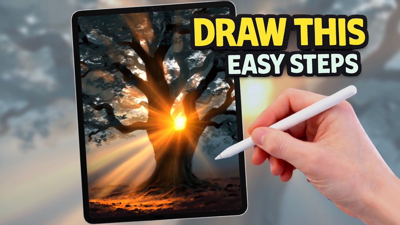 PROCREATE Tree Sun Rays landscape Drawing Tutorial in EASY STEPS