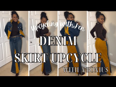 Denim Skirt Upcyle with a Bonus | DIY your jeans into a skirt | Insert a contrasting GODET | Upcycle
