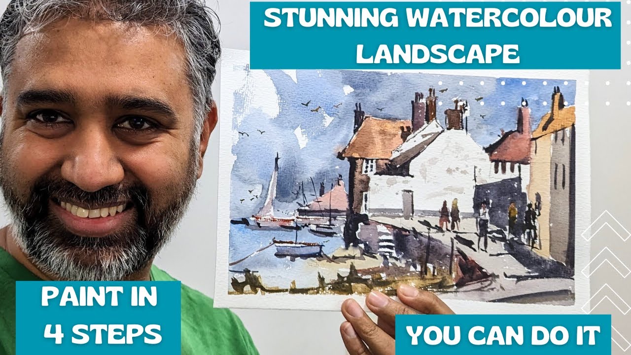 Mastering Watercolour Landscapes: Tips, Techniques and Tutorials. Sea side Boats/Village Painting.