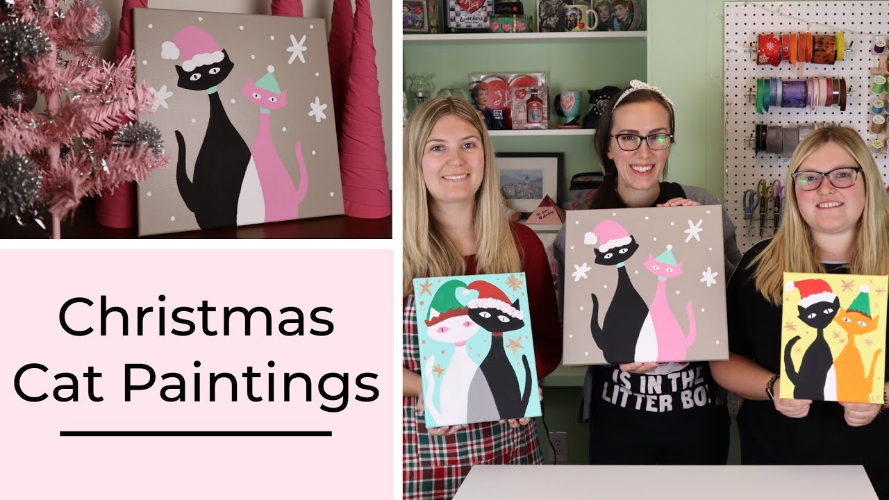 Make a Christmas Cat Painting (With Festive Retro Kitties)
