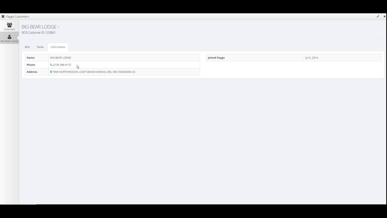 Customer Information Screen