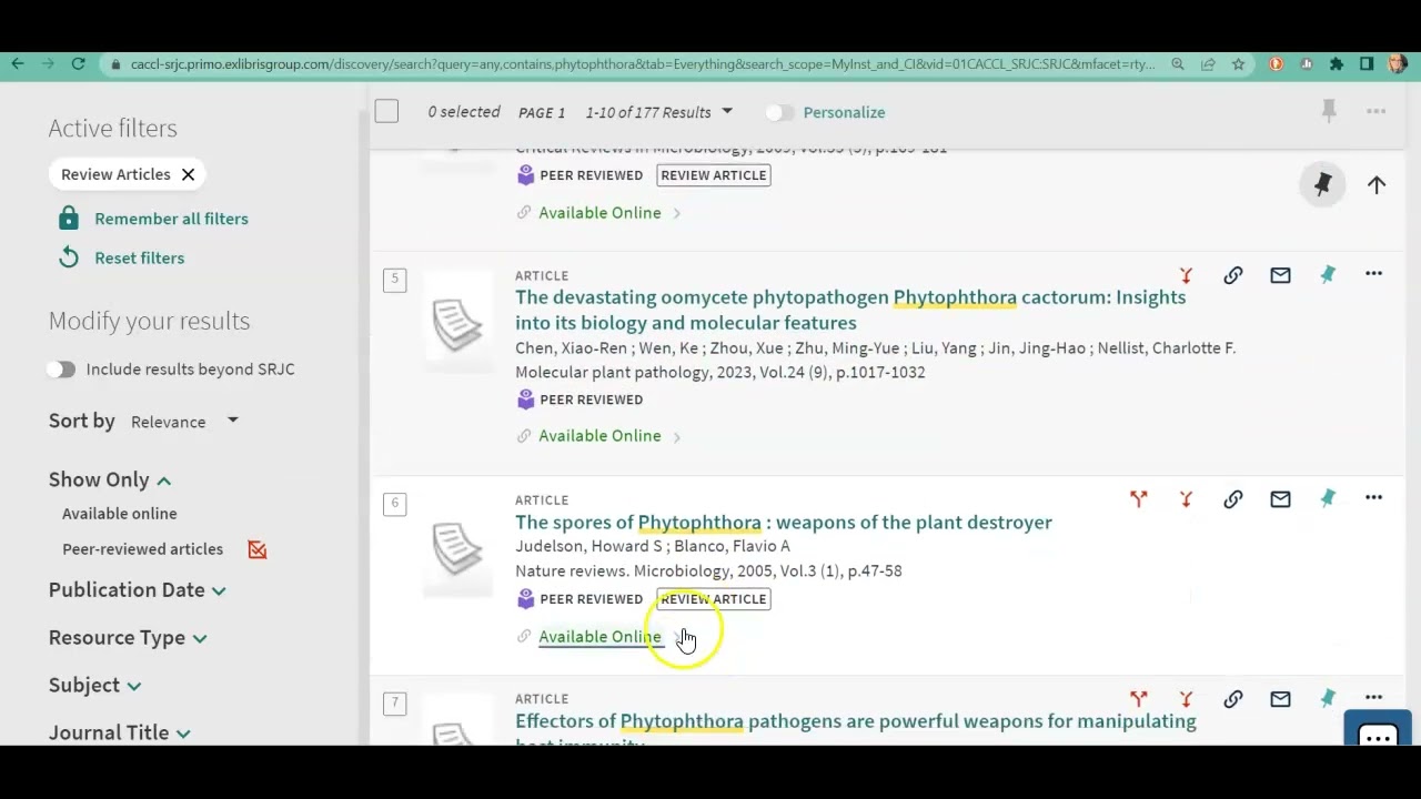 Finding review article in Smart Search