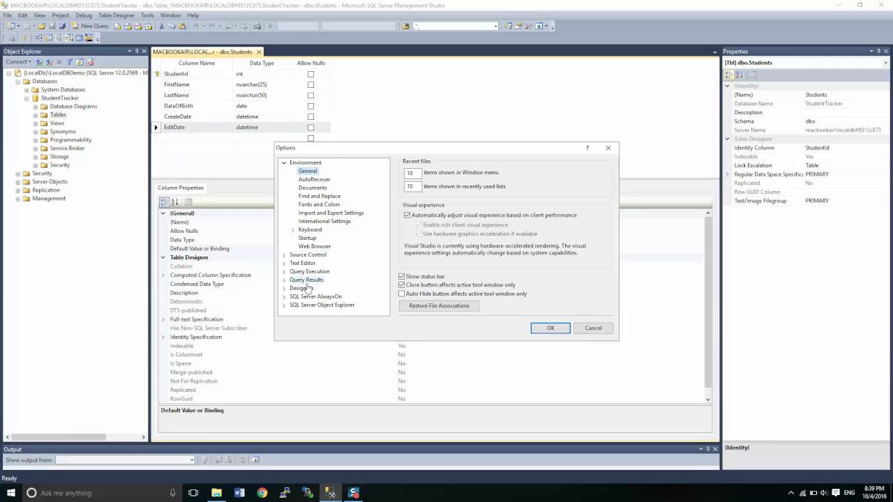 Microsoft SQL Server Management Studio Part 3 - Create Tables