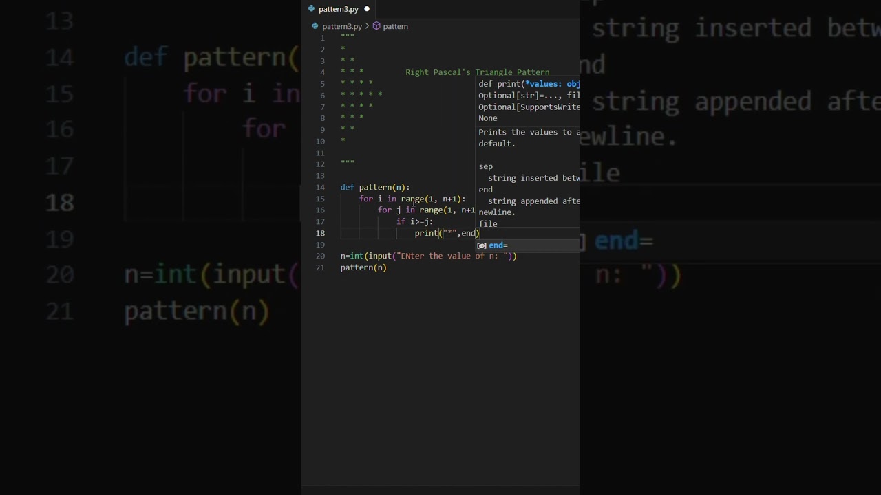 Right Pascal's Triangle Star Pattern in Python | Python  #shorts
