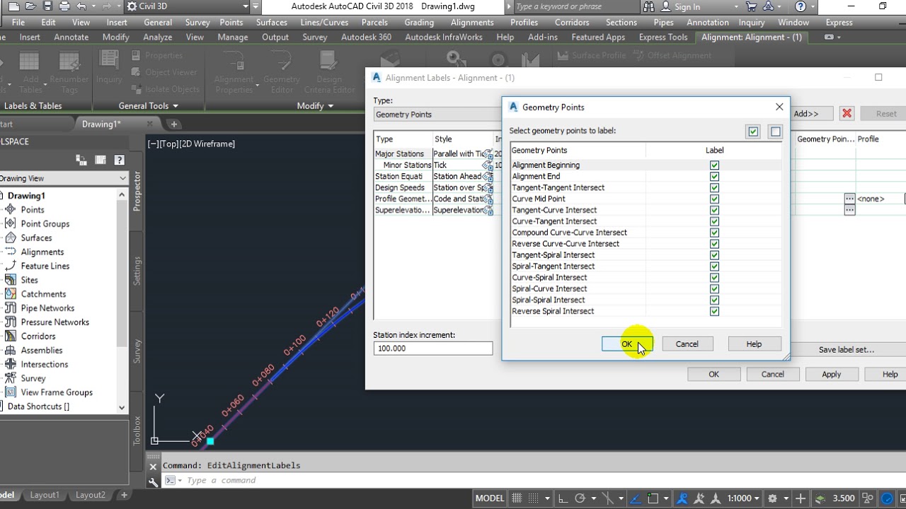 Civil 3D add & edit alignment labels