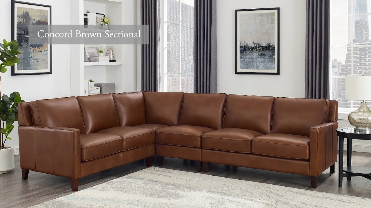 Hydeline Furniture Concord Top Grain Leather Sectional in Brown