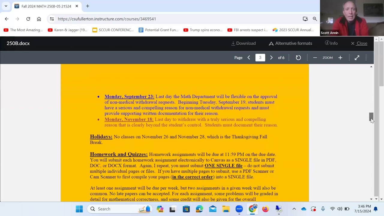 FALL 2024 MATH 250B SYLLABUS VIDEO