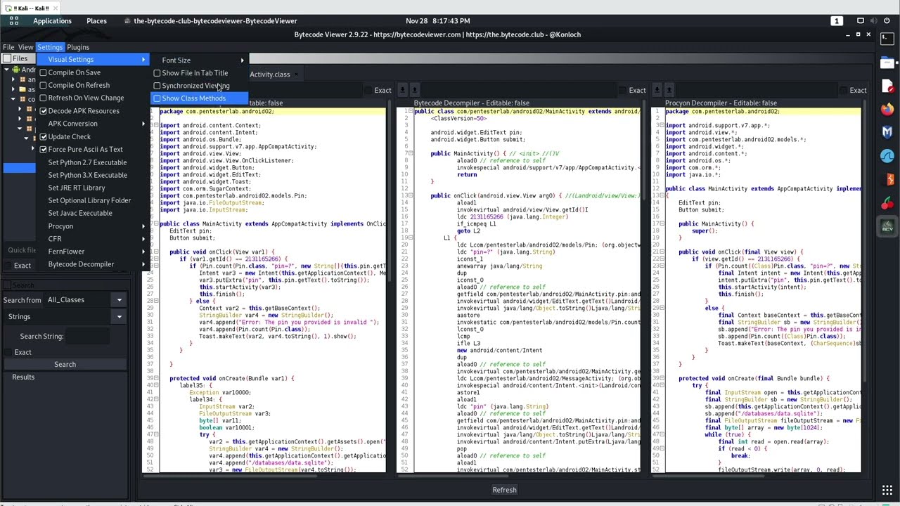 3.4 Decompile JAR file or DEx file withByteCode Viewer to analyse Java Code